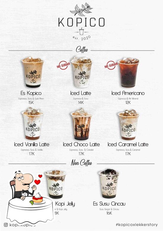 Carta del café Kopico x Lekkerstory, Purwokerto