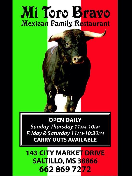 Menu at Mi Toro Bravo restaurant, Saltillo, 143 City Market Dr