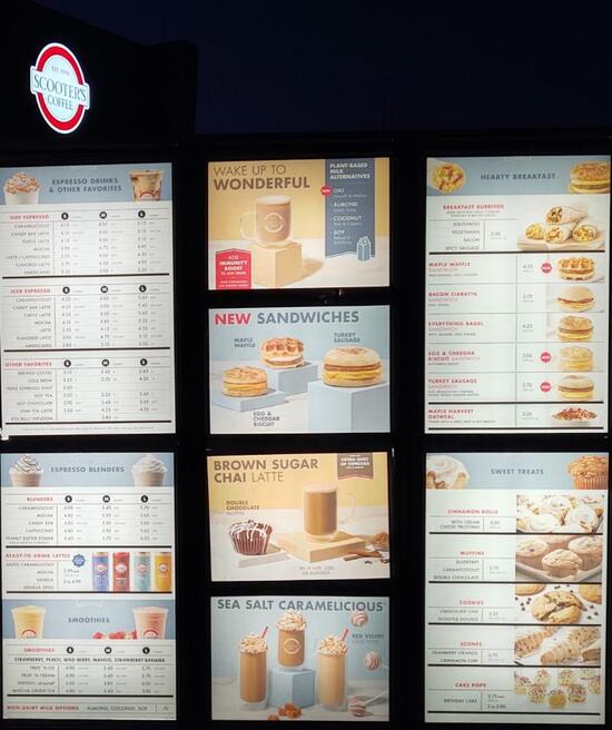 Menu at Scooter's Coffee, Pratt