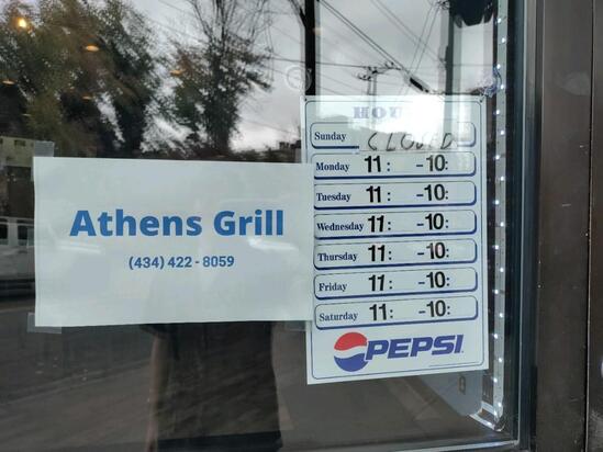 Menu at Athens Grill restaurant, Charlottesville