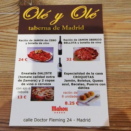 Menu at Ole y ole restaurant, Madrid