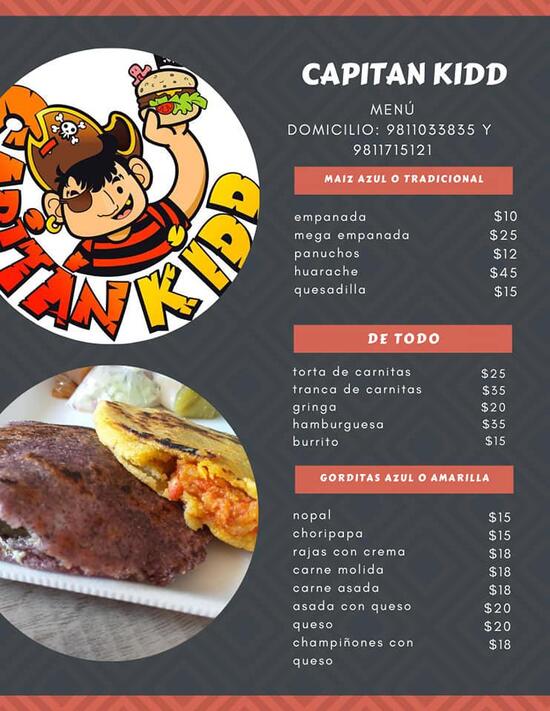 Menu at Capitan Kidd restaurant, Campeche, Calle 12 no 256 san Román