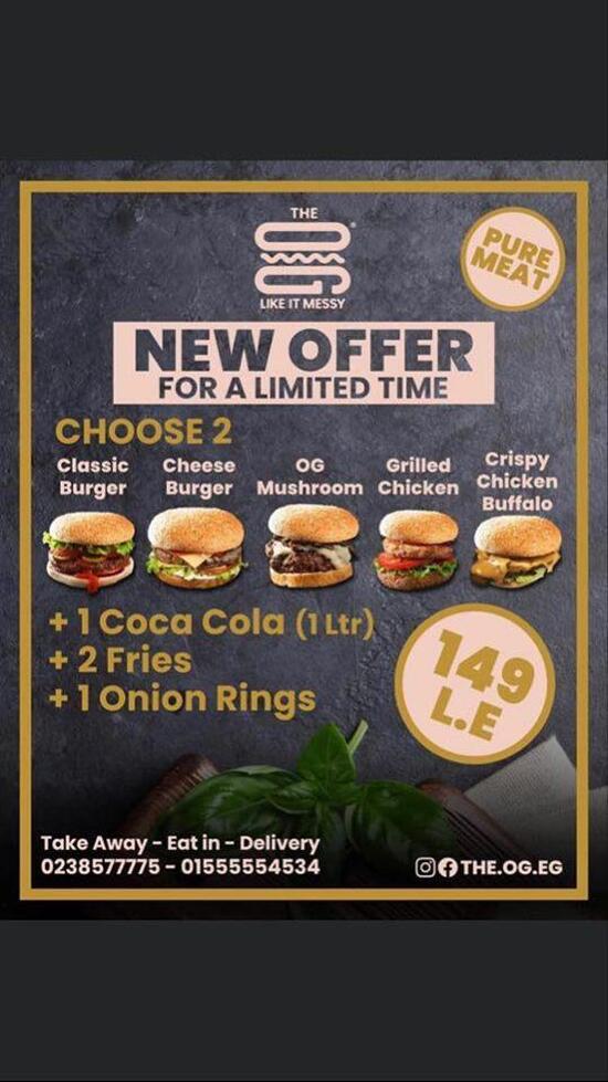Carta de The OG Fast Food Restaurant, Sheikh Zayed City
