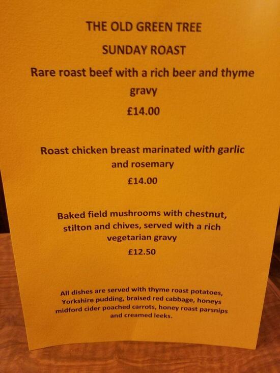 Menu at The Old Green Tree pub & bar, Bath