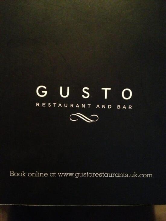 Menu at Gusto Italian restaurant, Newcastle upon Tyne, 106 Quayside