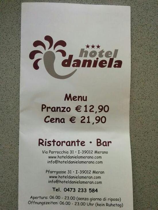 Menu at Daniela restaurant, Merano