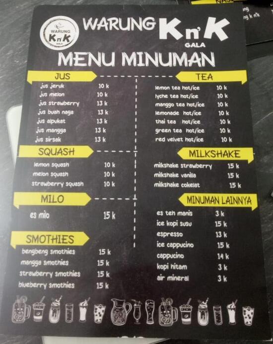 Menu at Warung KnK gala cafe, Gunungsembung
