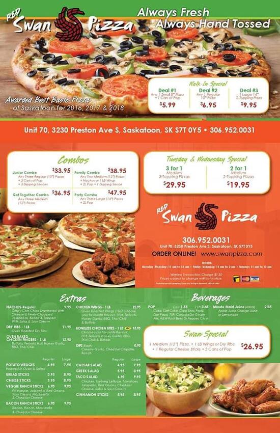 Menu at Red Swan Pizza restaurant, Saskatoon, Preston Ave S #70