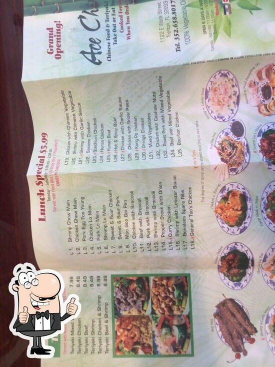 Menu at Ace China restaurant, Trenton