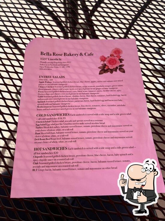 Menu at Bella Rose cafe, Kingsburg