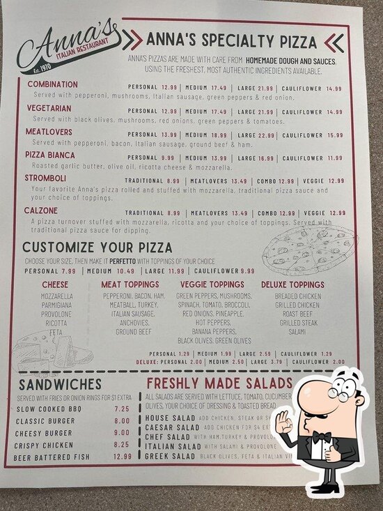 Menu at Anna's Italian Restaurant - West Point, West Point