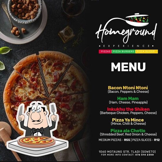 Menu at Homeground experience restaurant, Soweto