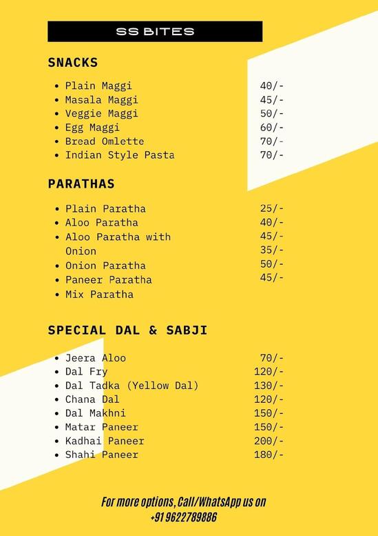 Menu at SS Bites, Kharar