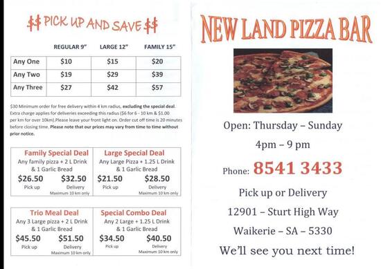 Menu at Newland Bakery, Waikerie, Sturt Hwy