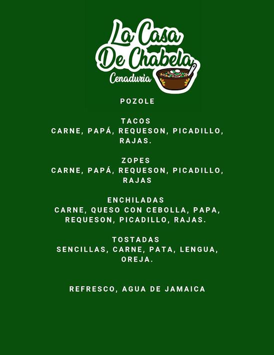 Menu at La casa de chabela restaurant, Guadalajara