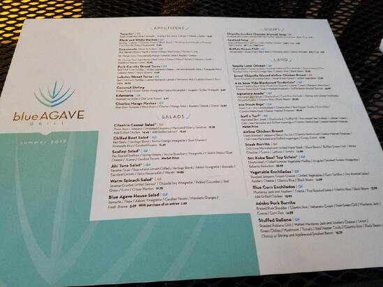 Menu at Blue Agave Grill restaurant, Denver