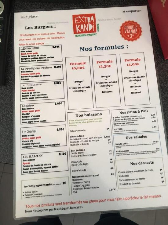 Menu at extra kandi desserts, Paris
