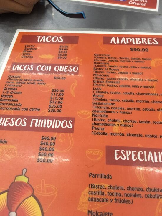 Menu at Tacos y parrilla chema, Santiago de Querétaro, C. Felipe ...