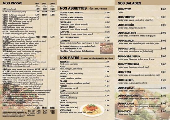 Menu at Pizza Roma restaurant, Fismes