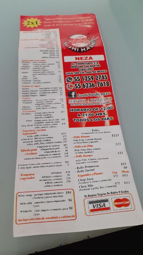 Menu at Sushi hashi neza restaurant, Ciudad Nezahualcóyotl