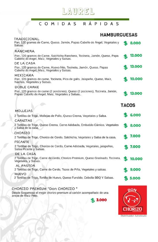 Menu at s Rápidas restaurant, Trinidad