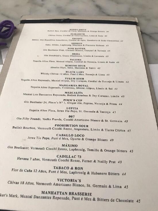 Menu at Felix Brasserie restaurant, Lima