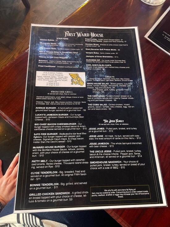 Menu at First Ward House pub & bar, Saint Joseph