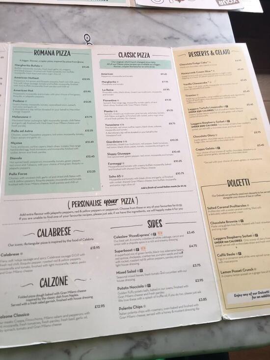 Menu at Pizza Express pizzeria, Bury, Unit F23