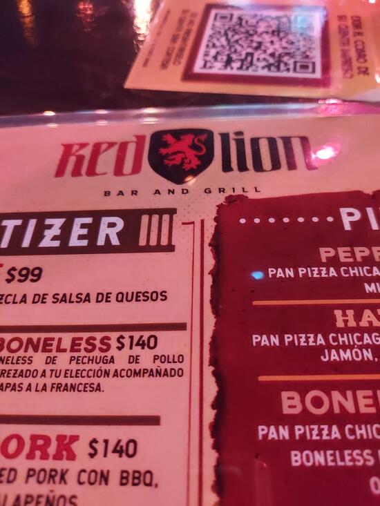 Menu at Red Lion restaurant, Mexicali