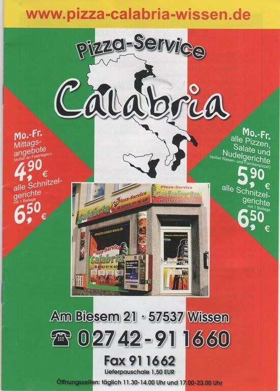 Menu at Pizzeria Calabria, Wissen