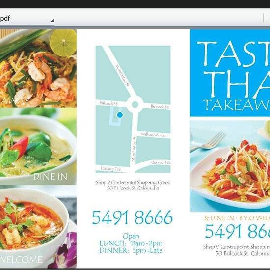 Menu at Tasty Thai Caloundra restaurant, Caloundra, 9/50 Bulcock St