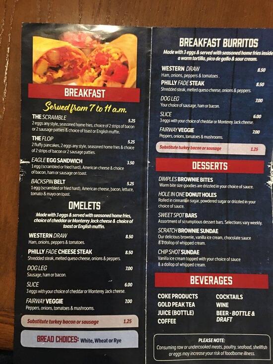 Menu at Pub 19 at Eagle Haven Golf Course, Virginia Beach