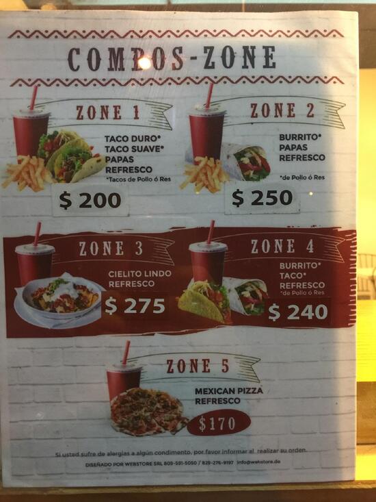 Menu at Taco Zone restaurant, Santo Domingo Este
