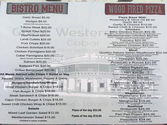Menu at Greatwestern Bar and grill, Cobar