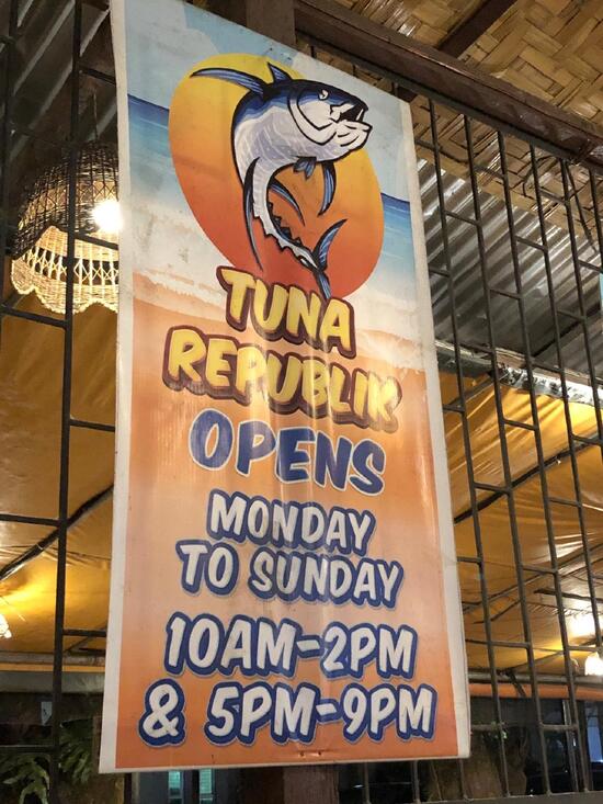 Menu at Tuna Republik Butuan, Butuan City