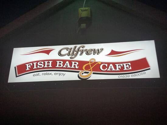 Menu at Cilfrew fish bar, Neath