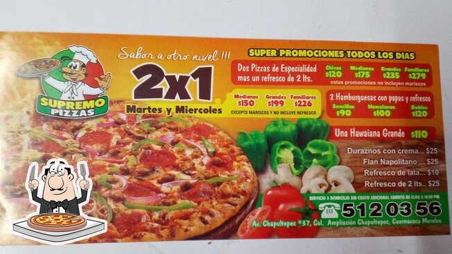 Menu at Supremo Pizza restaurant, Cuernavaca