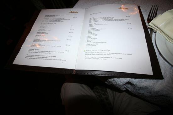 Carta de Restaurante Adonis, Ciudad de México, Hegel 205