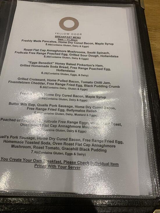 Menu at Yellow Door Deli cafe, Portadown