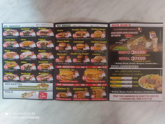 Carta del restaurante Royal kebab, Vibraye