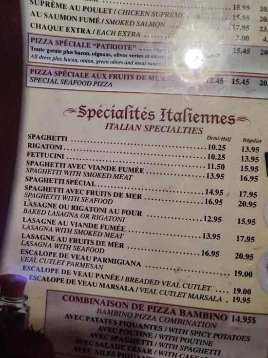 Menu au La Tuque Déli pizzeria, La Tuque