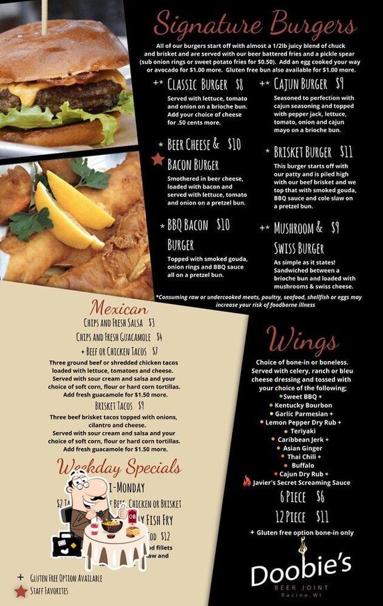 Menu at Doobies Beer Joint & Sports Bar, Racine, Durand Ave