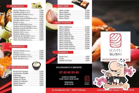 Menu at Kami Sushi restaurant, Toulouse
