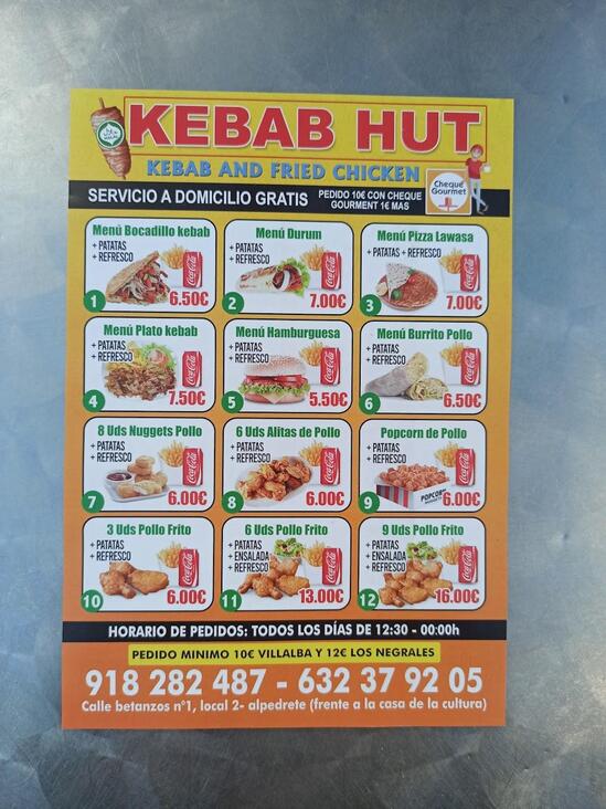 Carta de Restaurante Kebab Hut, Alpedrete