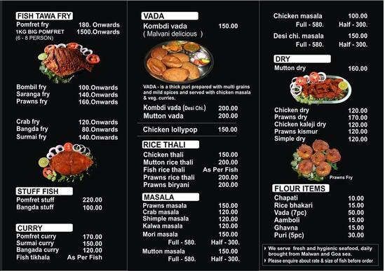 Menu at Hotel Konkan-Goa, Navi Mumbai