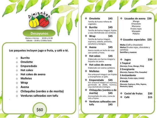 Menu at Pimientos restaurant, Naucalpan