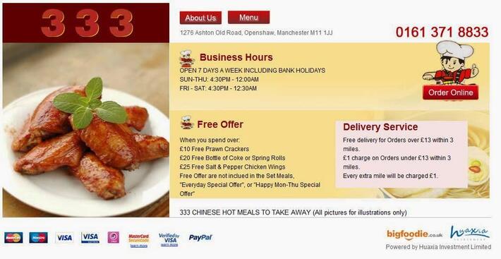 333 Chinese Takeaway, 151 Old Ln in Manchester - Restaurant menu and ...