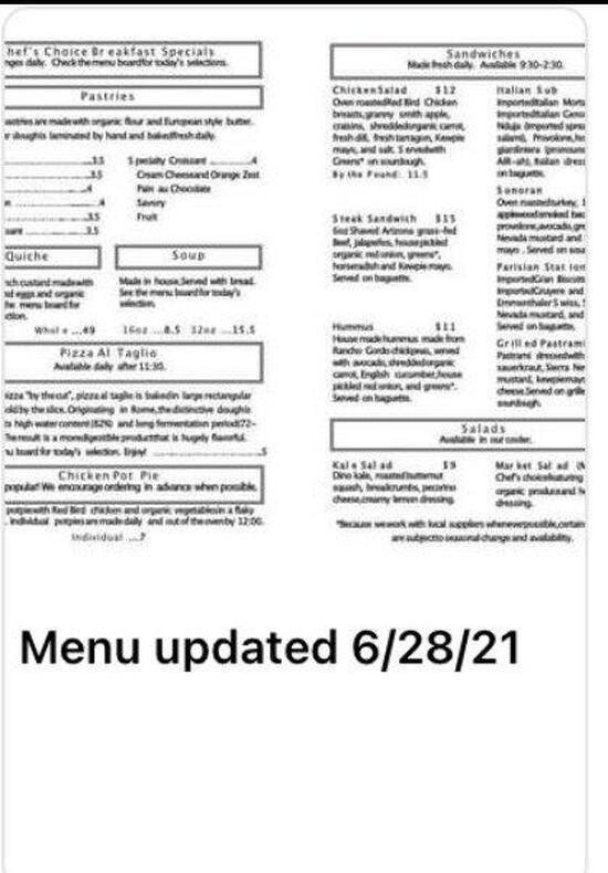 Menu at Pangaea Bakery, Prescott, Gail Gardner Way #105