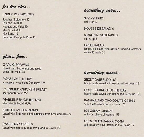 Menu at Snug Tavern pub & bar, Snug
