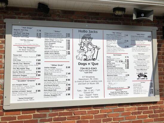 Menu at HOBO JACK's restaurant, Masontown